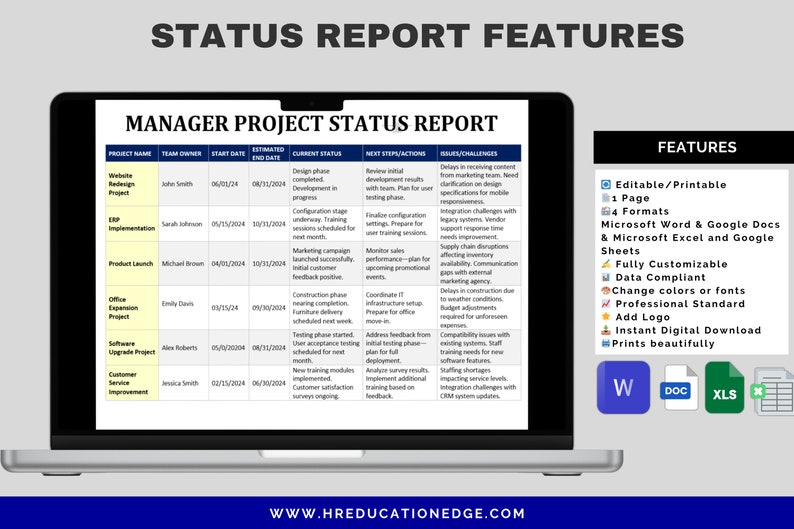 Manager Project Status Report: Team Management, Project Tracking and ...