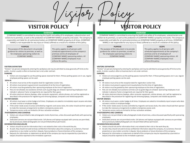 Visitor Policy HR Templates Human Resources Form - Etsy