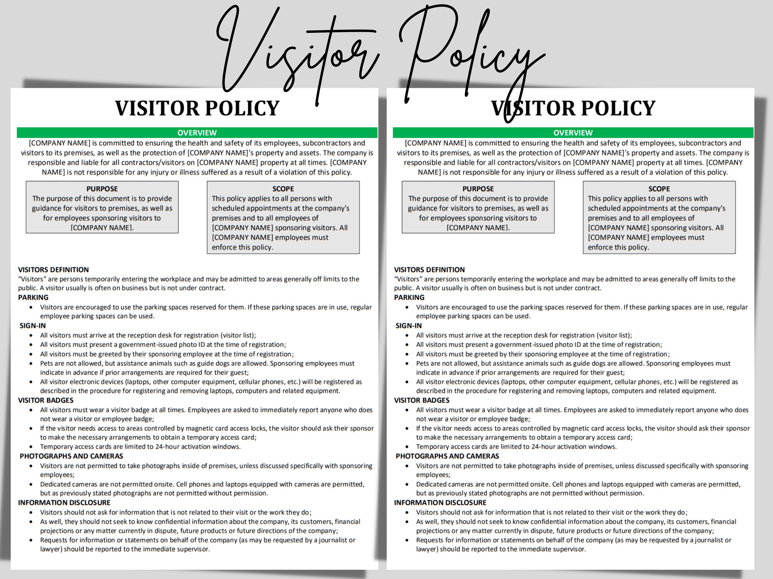 Visitor Policy HR Templates Human Resources Form - Etsy
