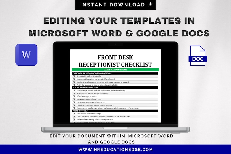 Receptionist Training Checklist: Front Desk Customer Service (word ...