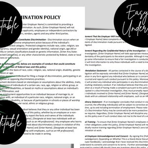 Discrimination Policy Template Editable Word Form Human - Etsy