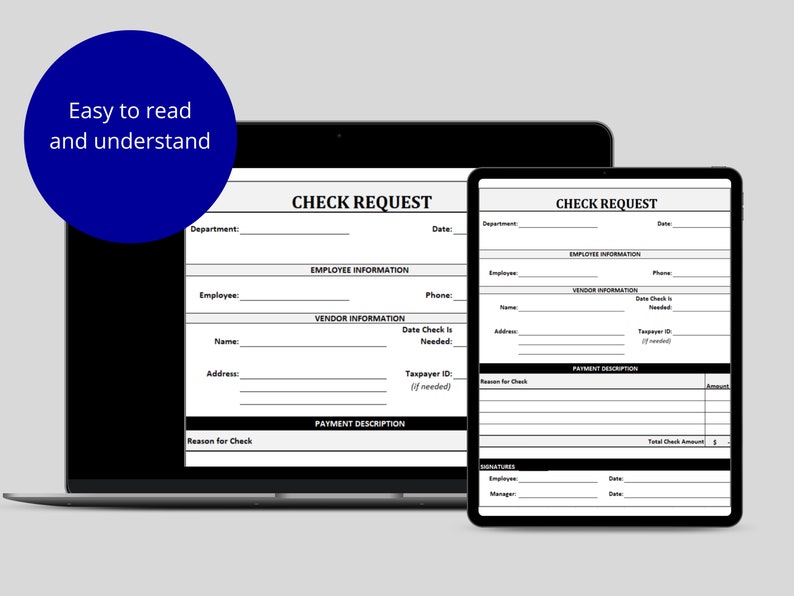 Check Request Form | MS Editable Excel Spreadsheet | Expense ...