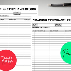 Training Attendance Record Template: Editable HR Form (MS Word) - Etsy