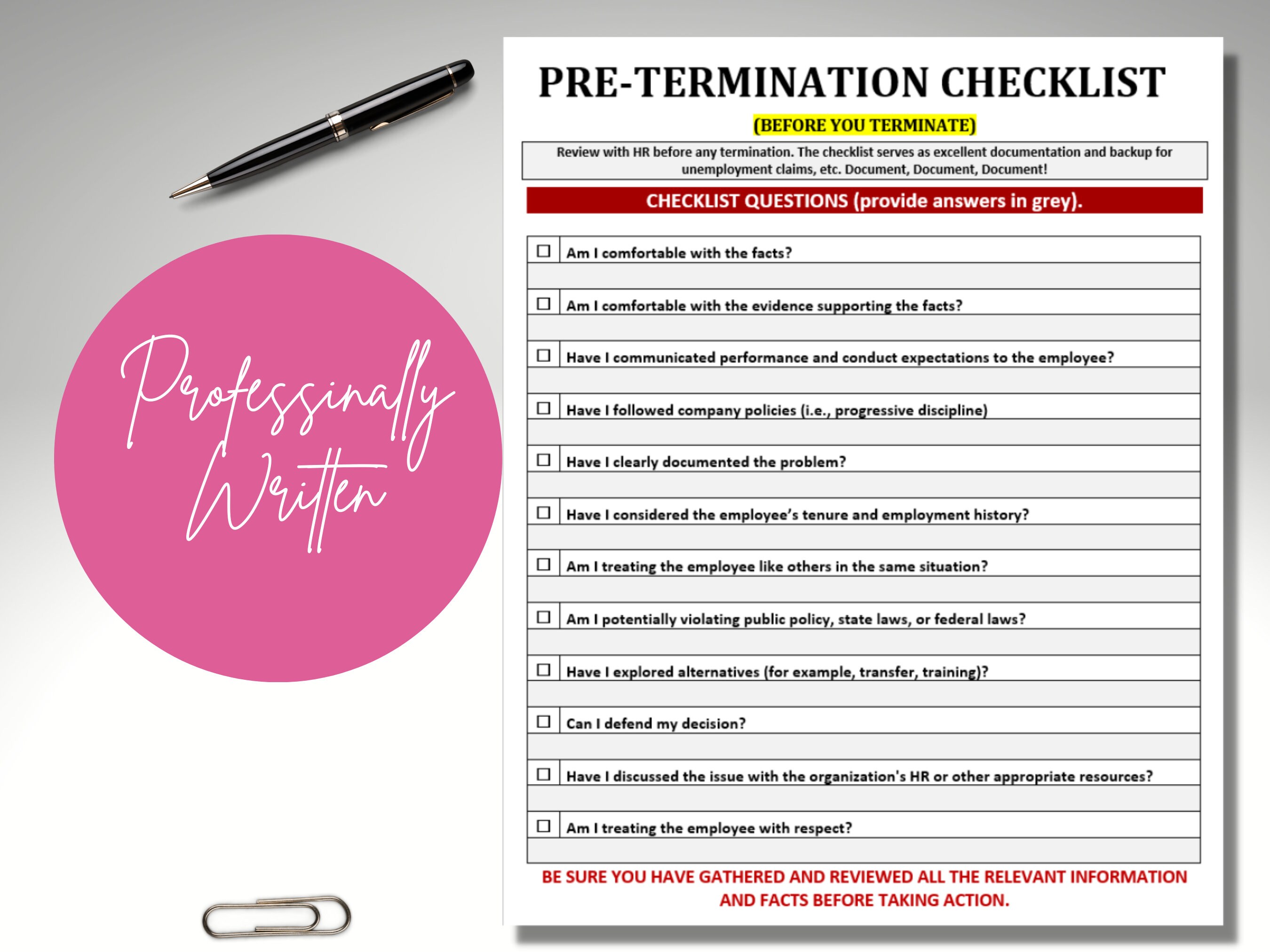 Manager's Pre-termination Review Checklist: Employee Exit Documentation ...