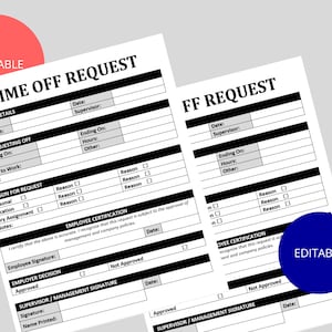 Time off Request Form: Employee Days off & Leave Template | Editable ...