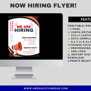 Now Hiring Sign & Flyer Template: Editable Canva Design (digital ...