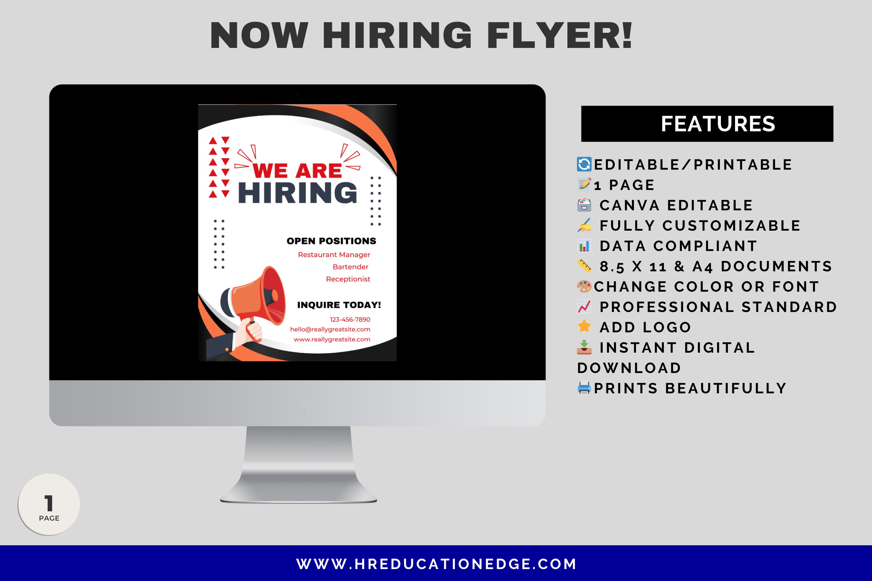 Now Hiring Sign & Flyer Template Editable Canva Template, Job Posting ...