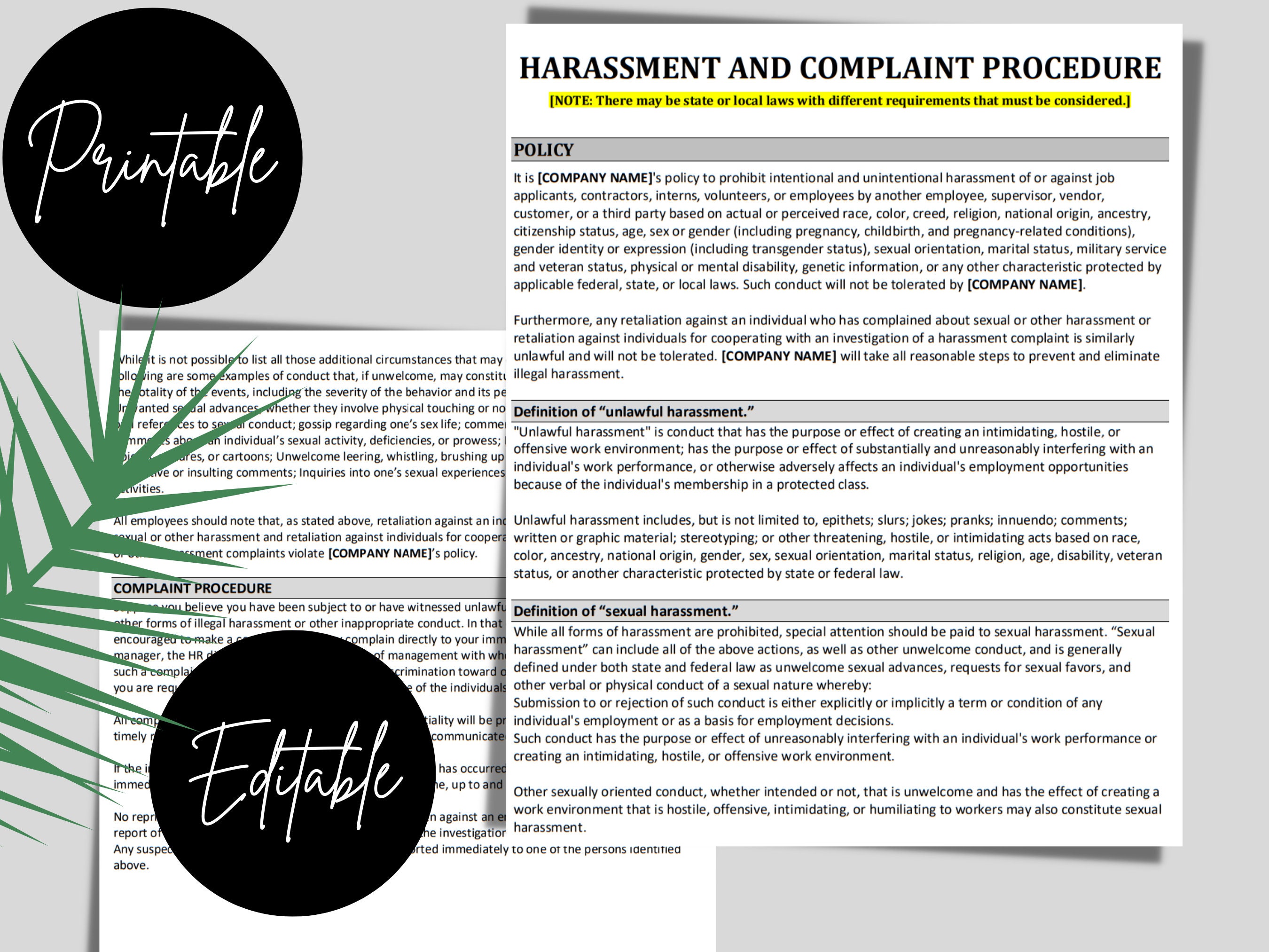 Harassment & Complaint Policy Template: MS Editable Word | HR ...