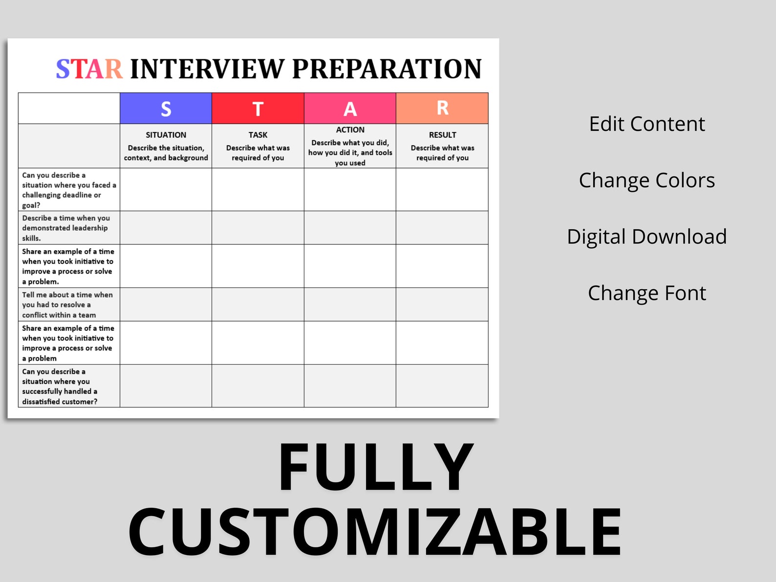STAR Method Interview Worksheet: Interview Preparation, Behavioral ...