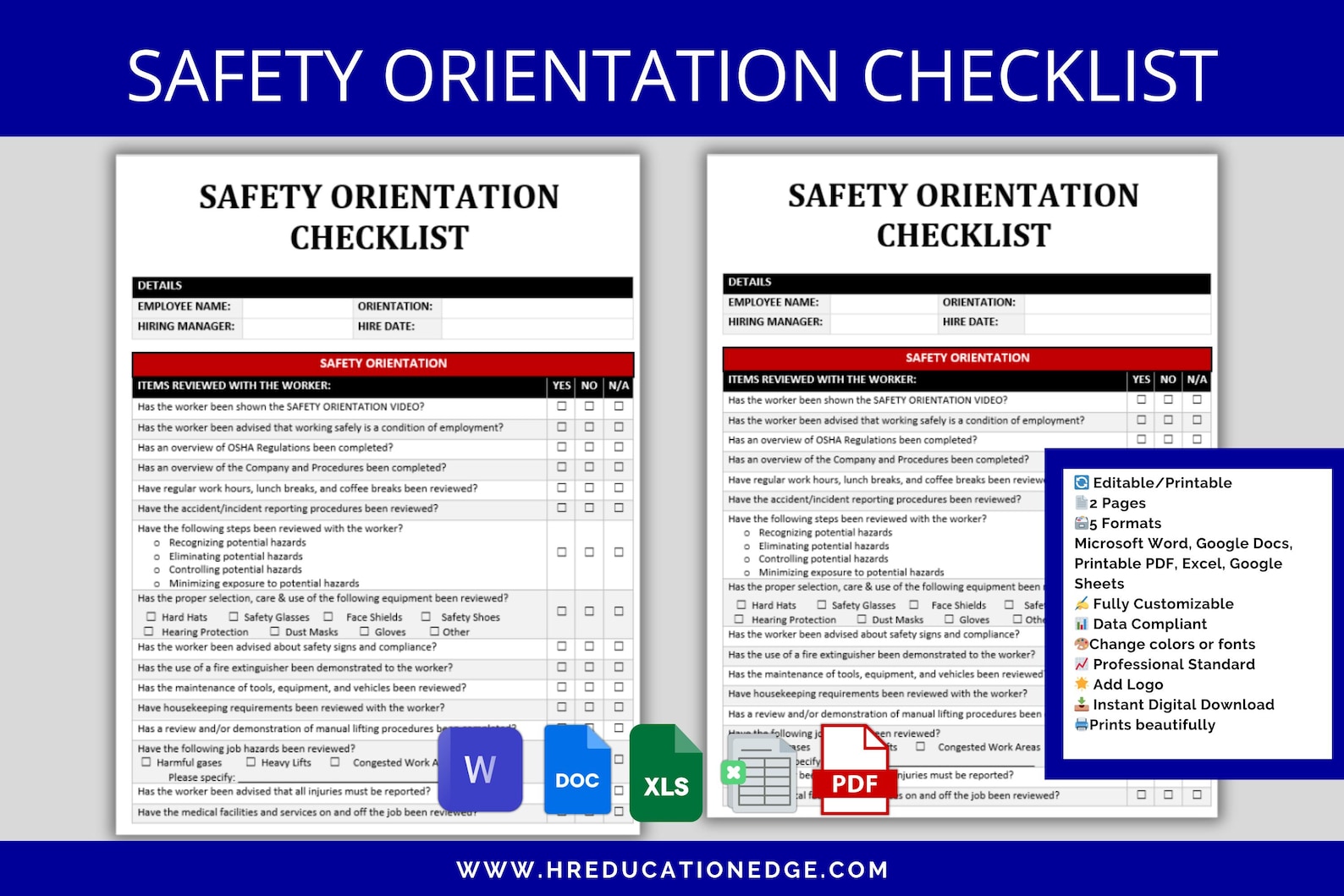 Safety Orientation Checklist: OSHA Training, HR Onboarding Forms ...