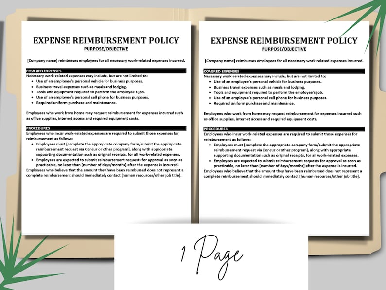 Expense Reimbursement Policy MS Editable Word Template Human Resources ...