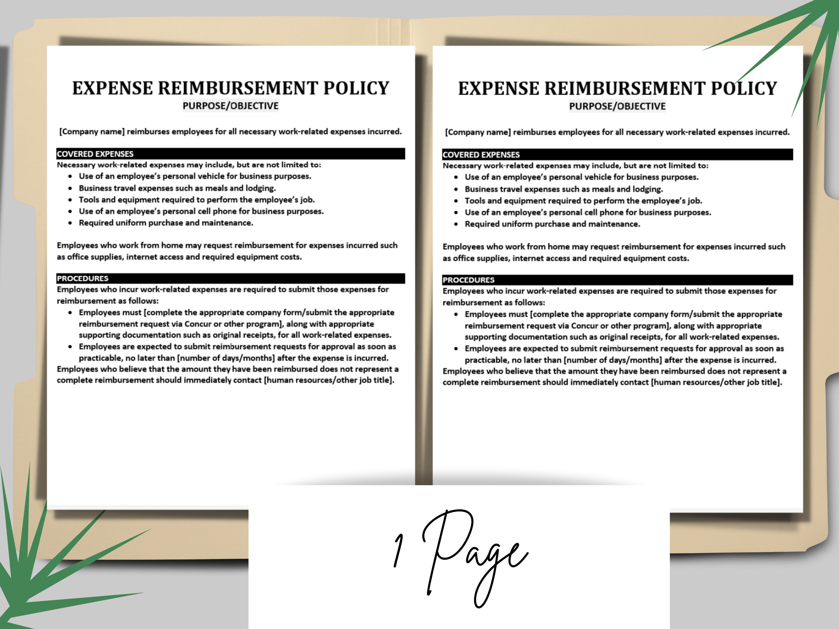 Expense Reimbursement Policy MS Editable Word Template Human Resources ...