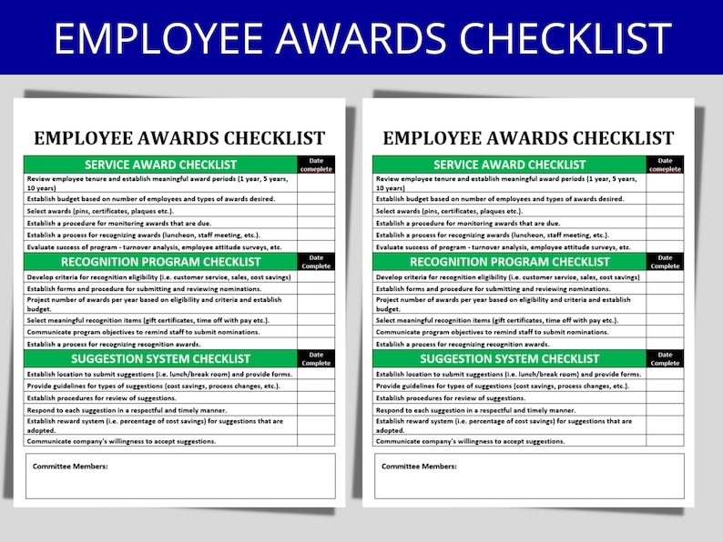 Employee Awards Recognition Program Checklist | Human Resource Form ...
