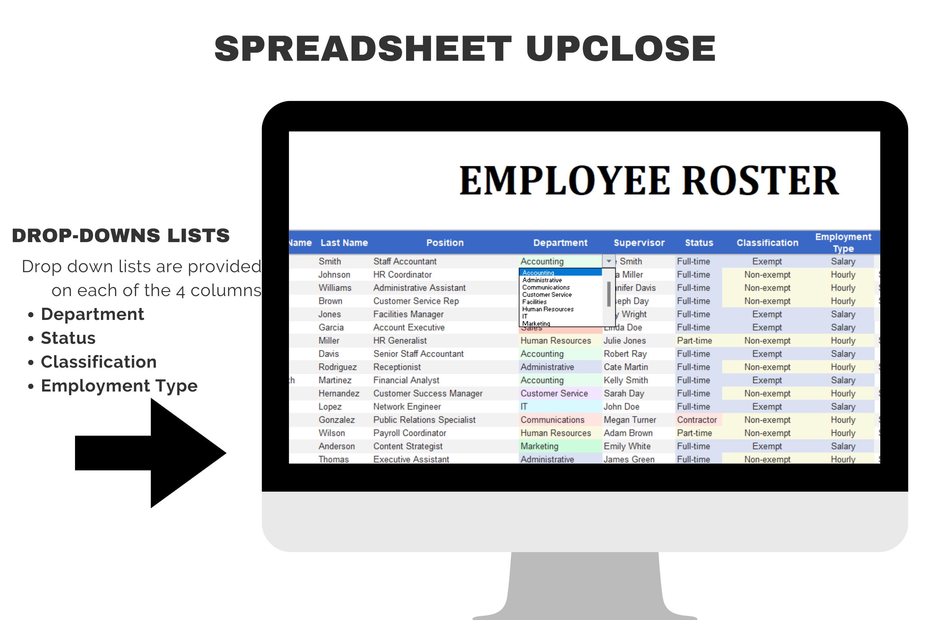Employee Roster Template: Staff Directory & Salary Tracker (excel ...
