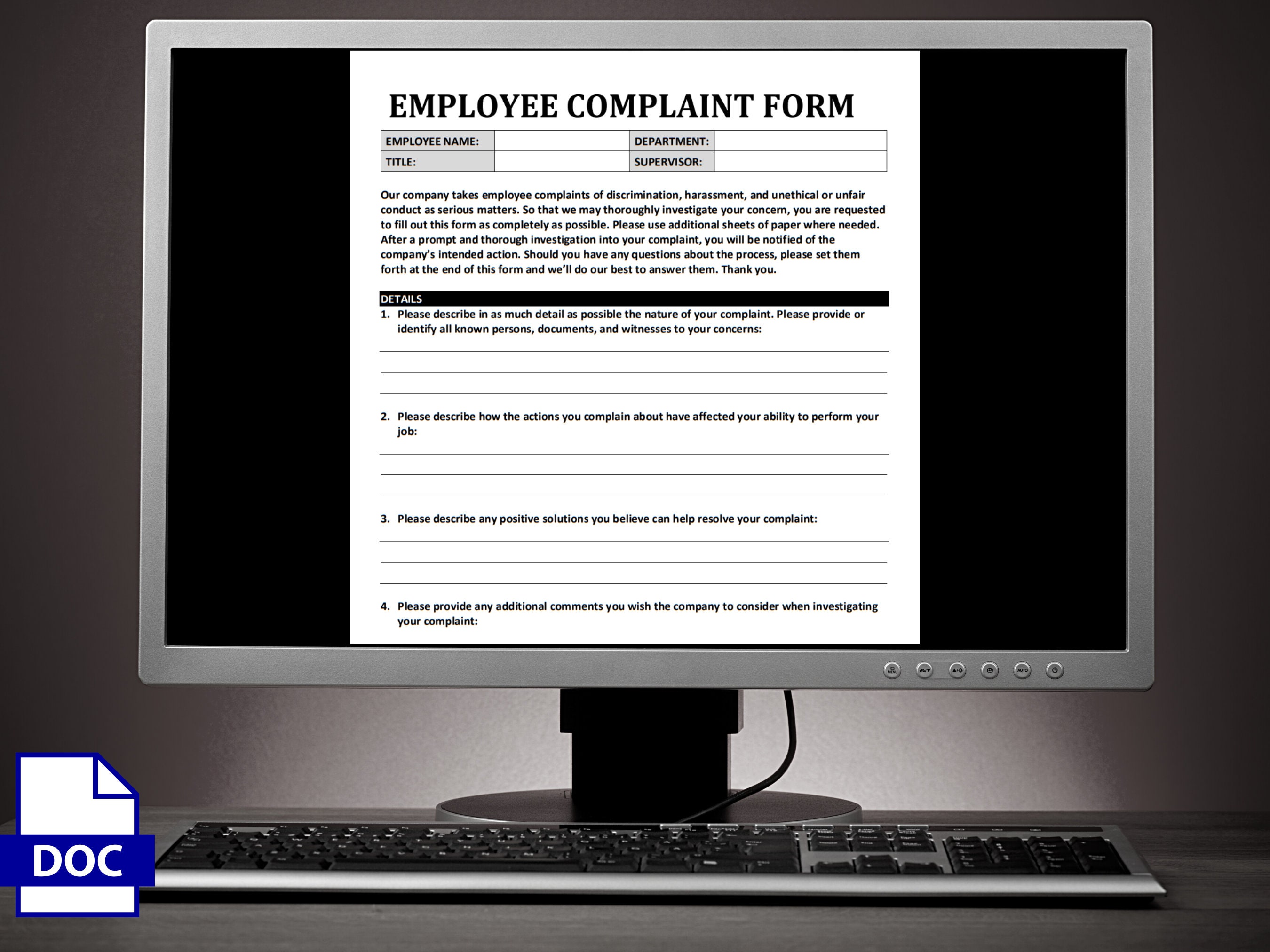 Employee Complaint Form MS Editable Word Document HR - Etsy UK