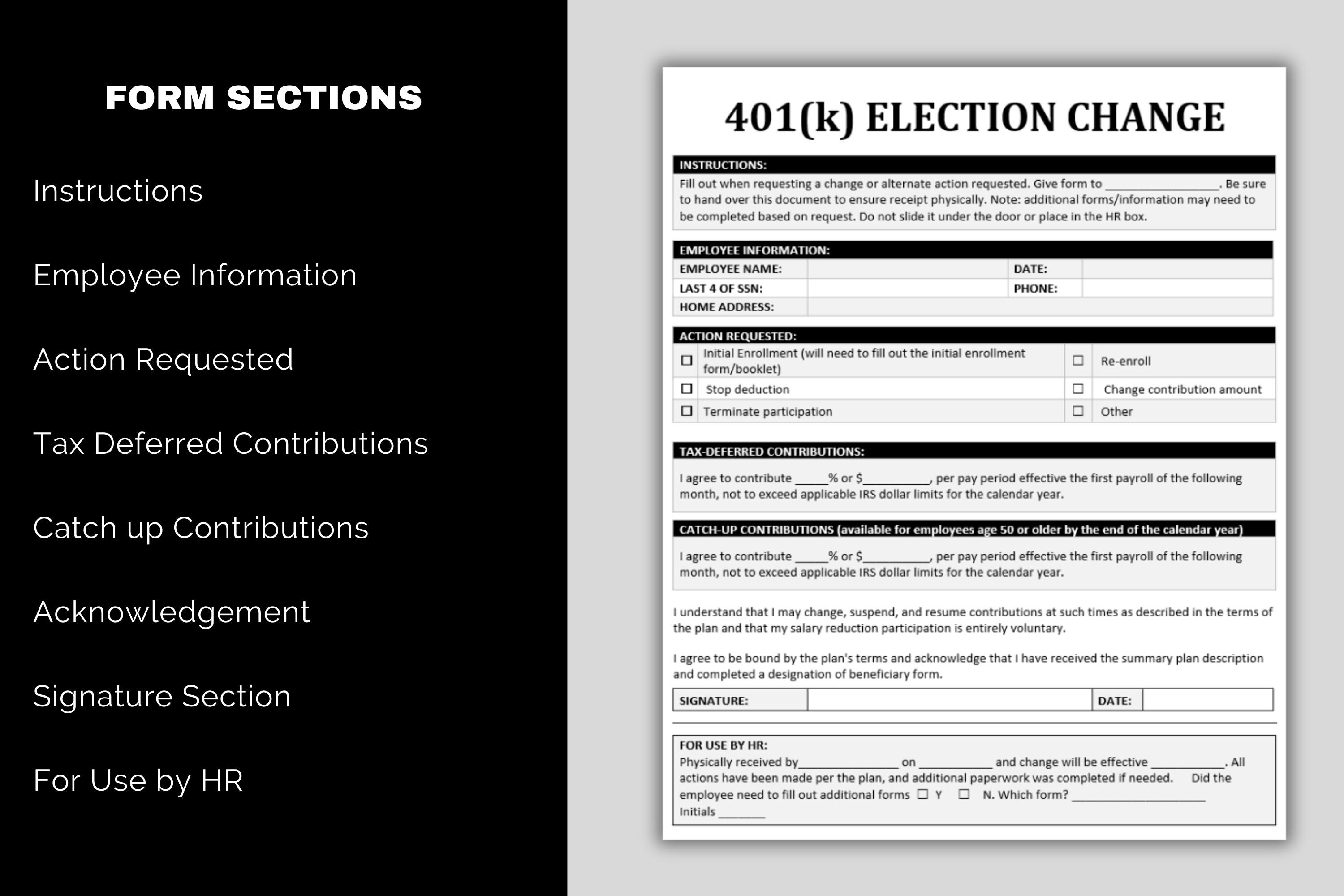401k Plan Election Change Request Form: HR Template (digital Download ...