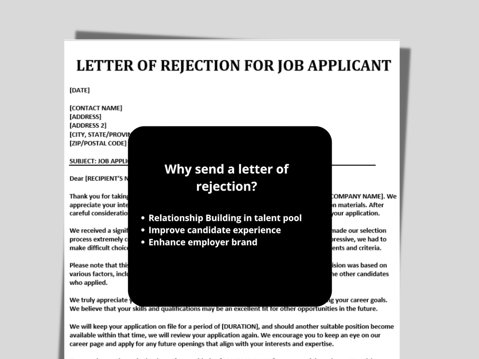Letter of Rejection to Applicant: Applicant Email, Editable HR Template ...