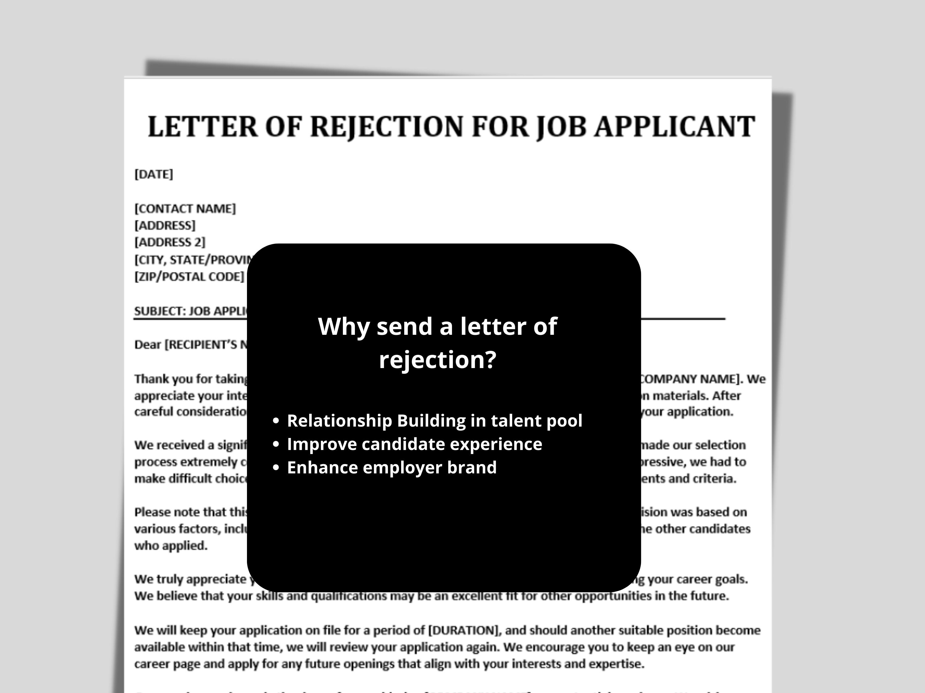 Letter of Rejection to Applicant: Applicant Email, Editable HR Template ...