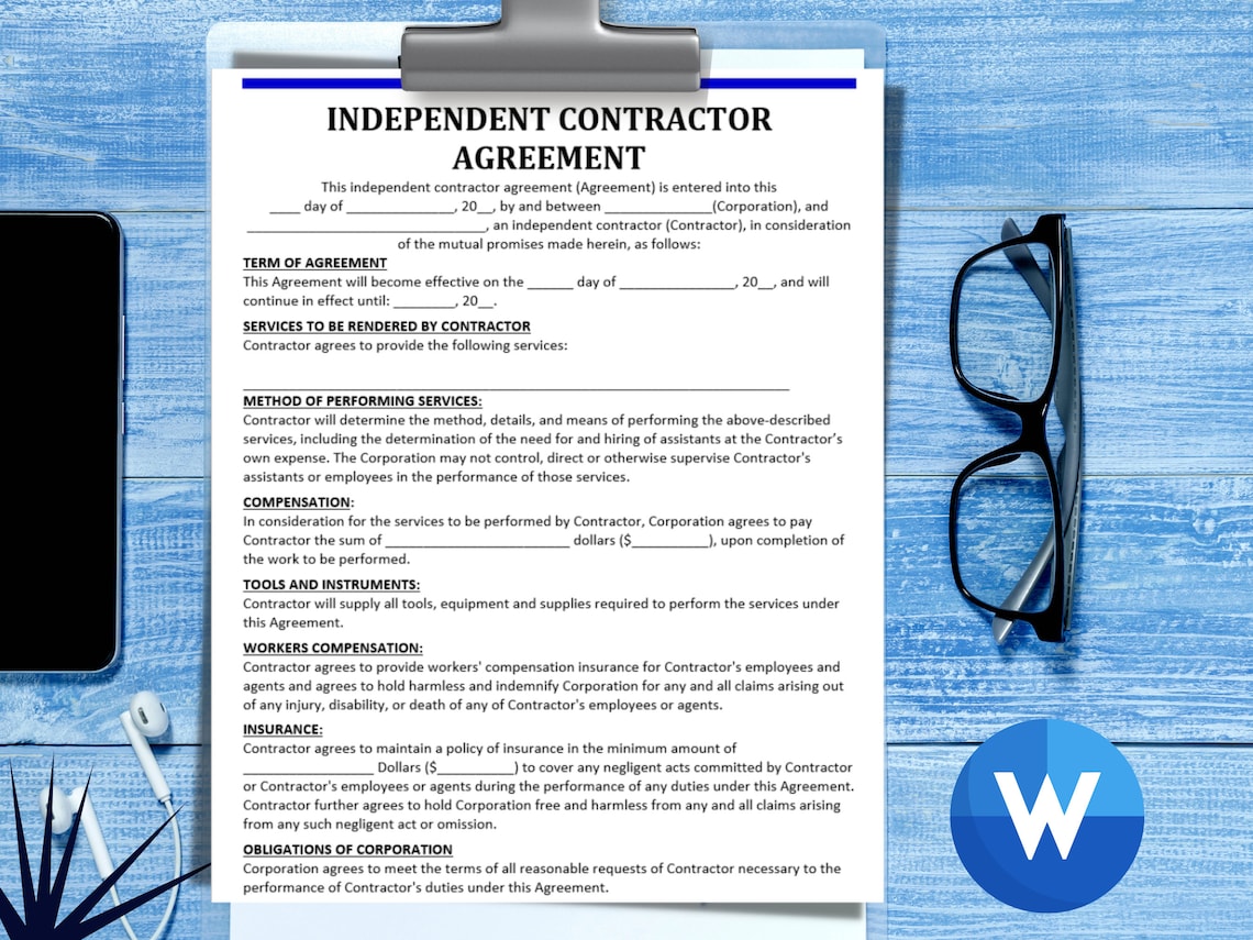 Independent Contractor Agreement Template: Editable HR Form (MS Word ...