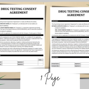 Drug Test Consent Form | New Hire HR Template (editable/printable) - Etsy