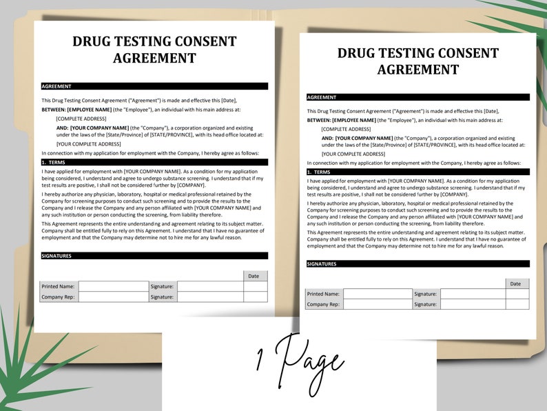 Drug Test Consent Form | New Hire HR Template (editable/printable) - Etsy