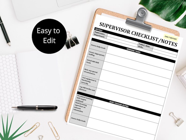 Daily Shift Supervisor Checklist | Daily Production Goals| MS Editable ...