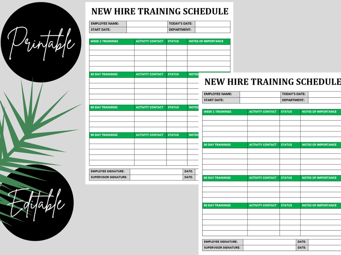 Simple New Hire Training Schedule: Editable Word Template | 90-day Plan ...