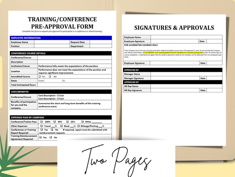 HR Pre-approval Form for Employee Training and Conferences - Etsy
