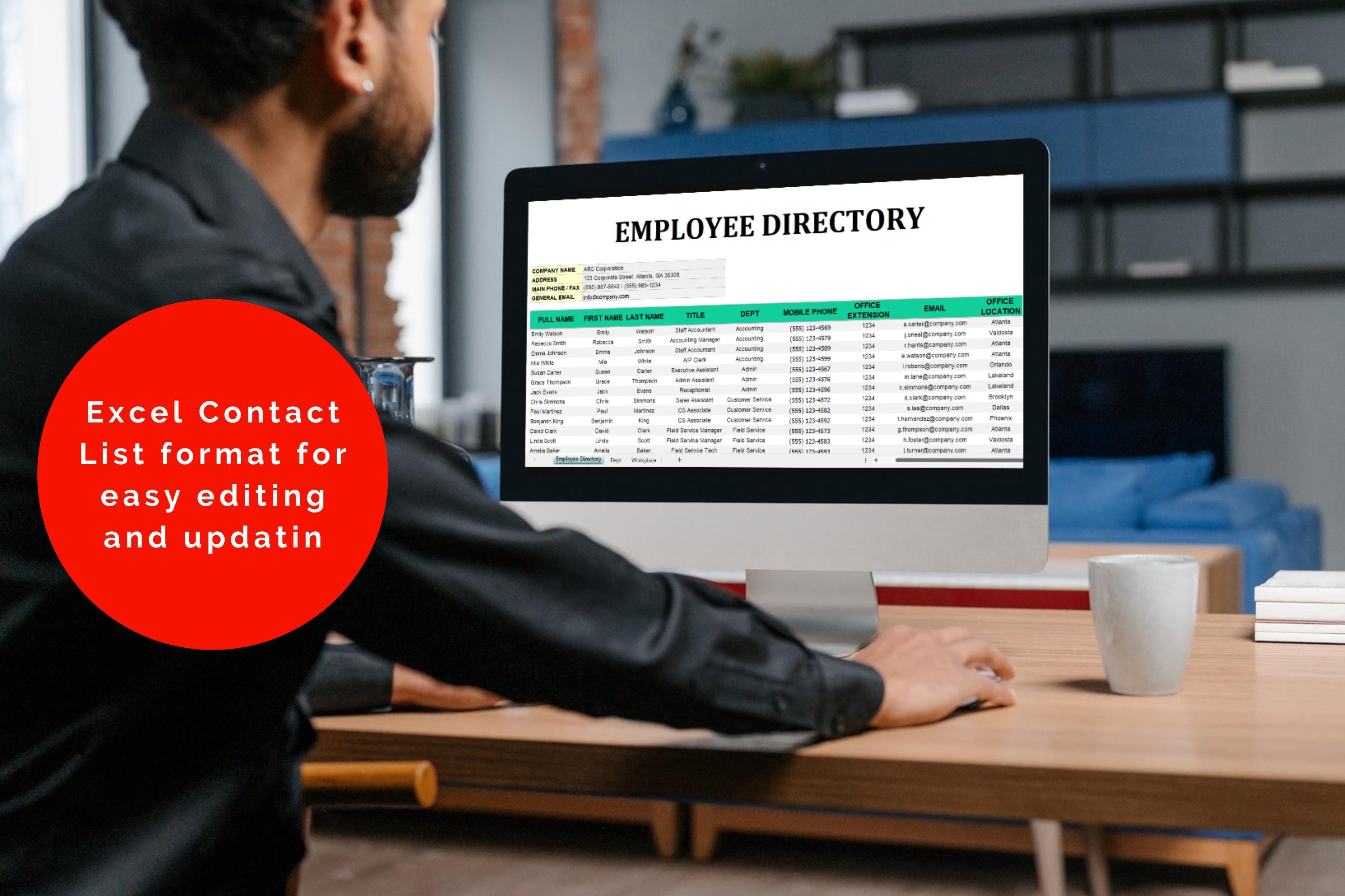 Employee Directory Template: Excel Company Contact List (digital ...