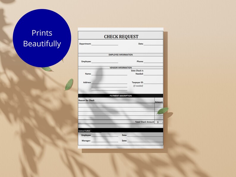 Check Request Form: MS Excel HR Template (digital Download) - Etsy