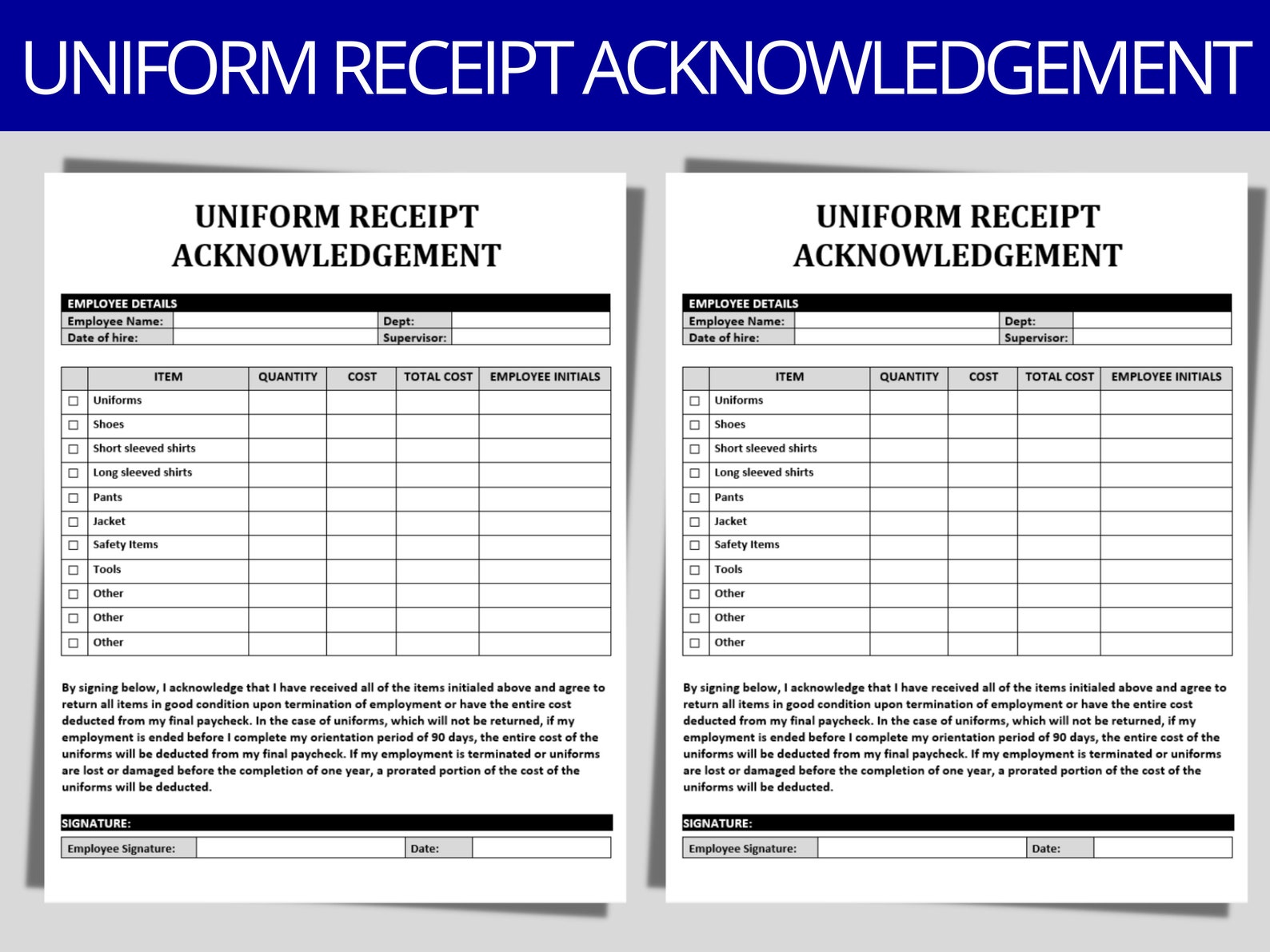 Employee Uniform Agreement Template: HR Forms (MS Word) - Etsy