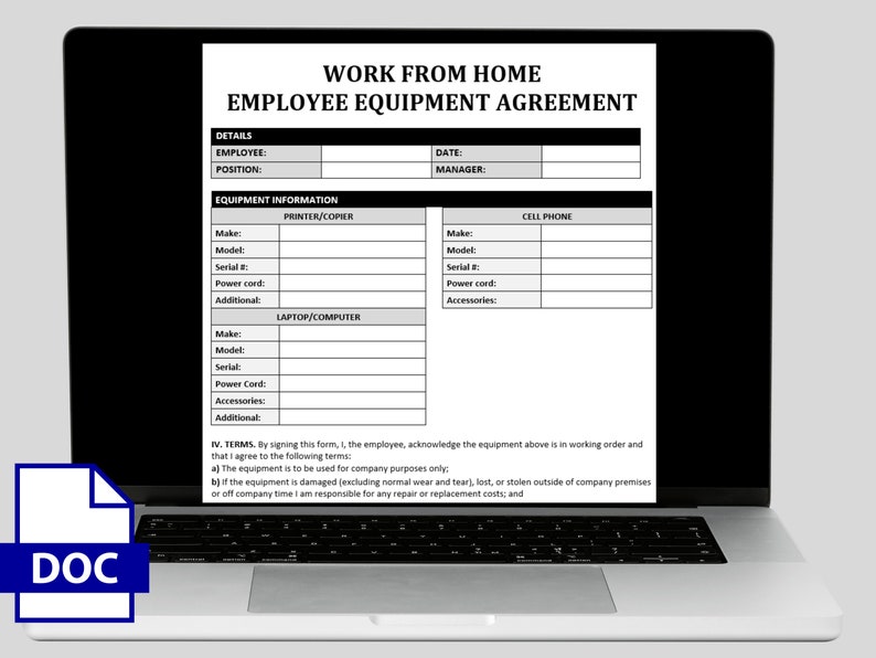 Employee Equipment Agreement Template: Editable HR Form (digital ...