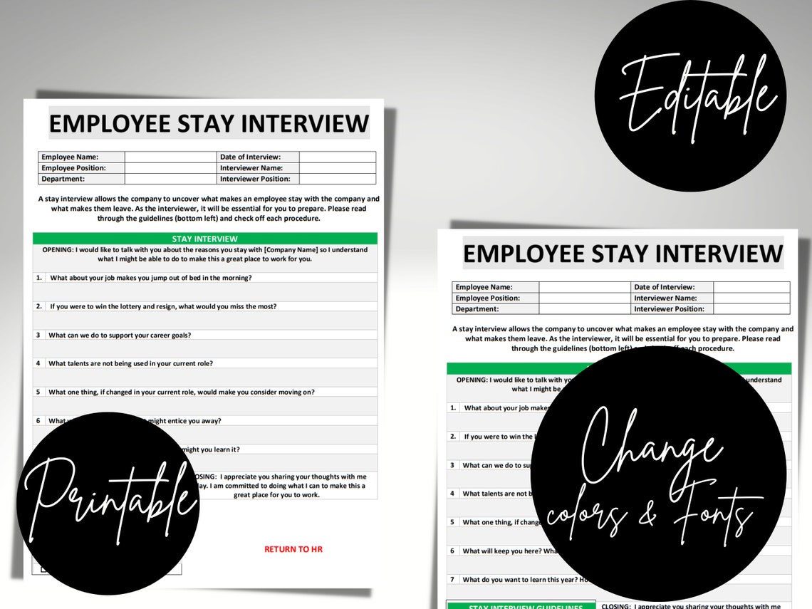 Employee Stay Interview Template / Mini Checklist /guidelines - Etsy Employee Stay Interview Template / Mini Checklist /guidelines - Etsy