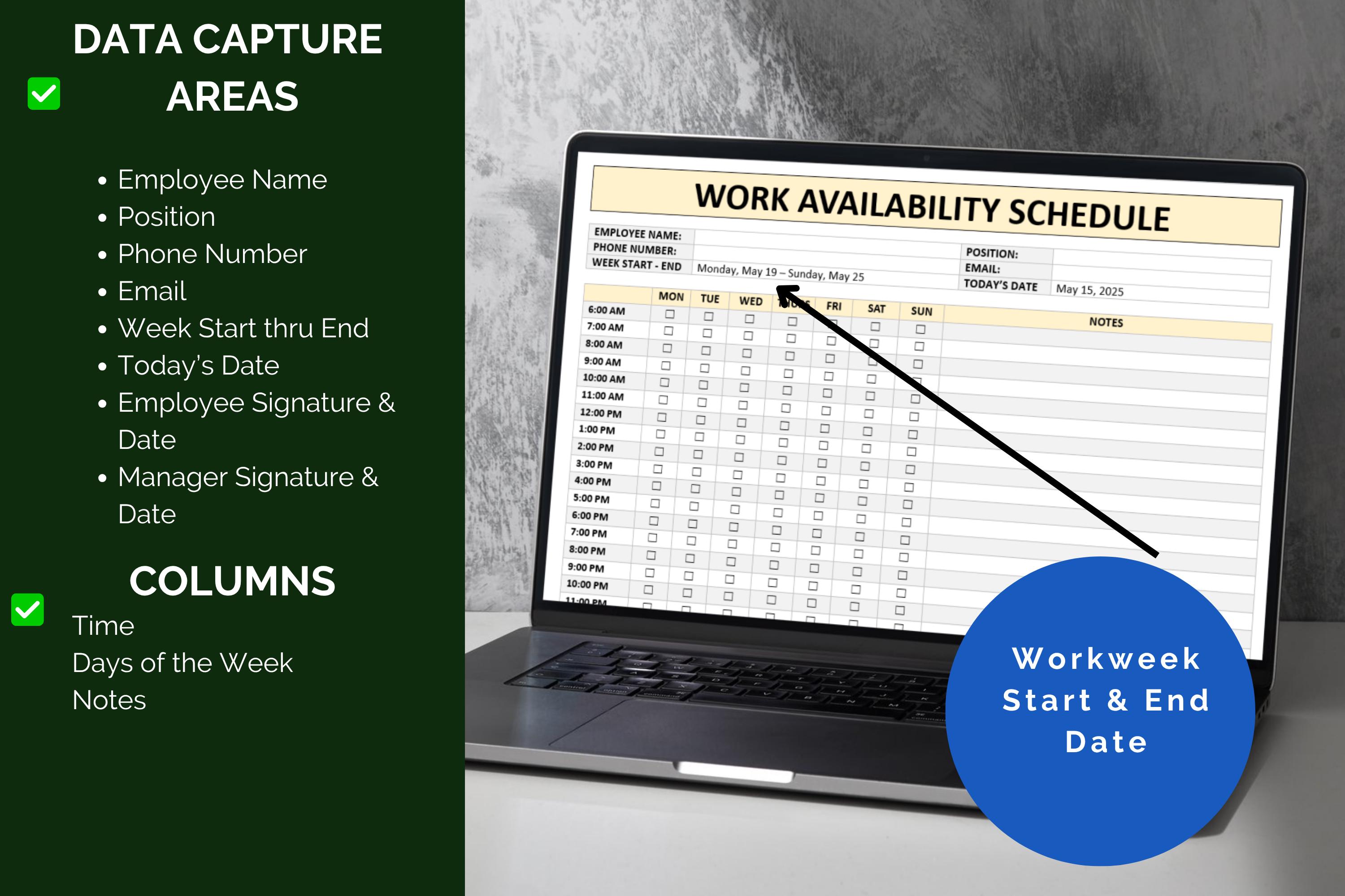 Employee Work Availability Form: Weekly Schedule Template (word, Excel ...