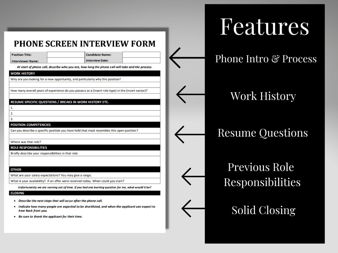 Phone Interview Questions Template: HR Interviewer Script (MS Word) - Etsy