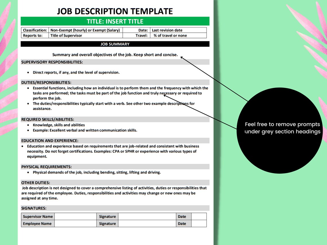 Job Description Template Editable MS Word Template Job - Etsy