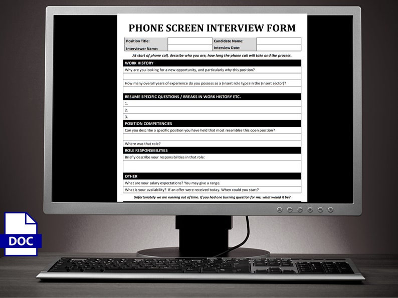 Phone Interview Questions Template: HR Interviewer Script (MS Word) - Etsy