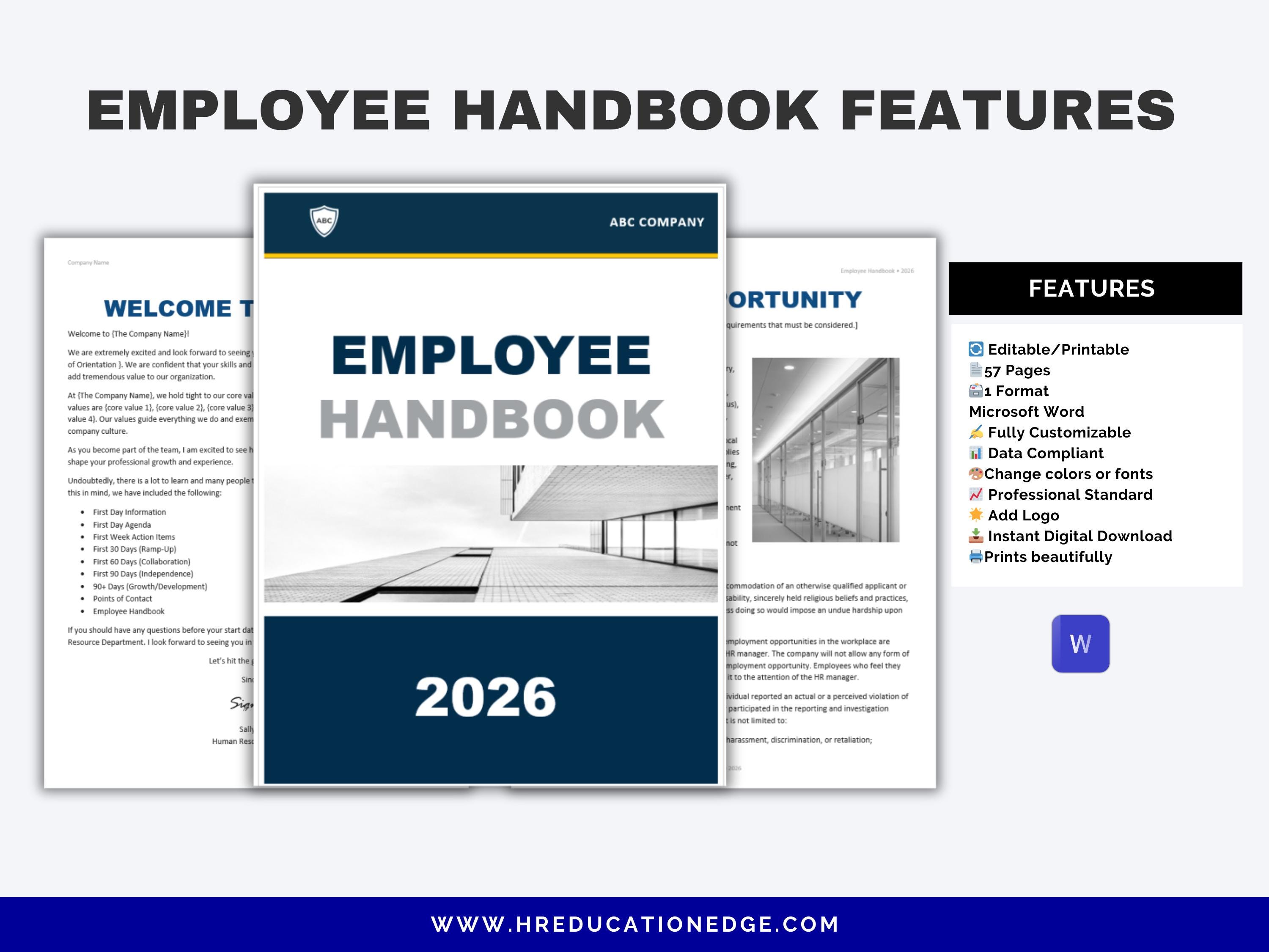 Employee Handbook Template | HR Employment Policy Manual (word Document ...