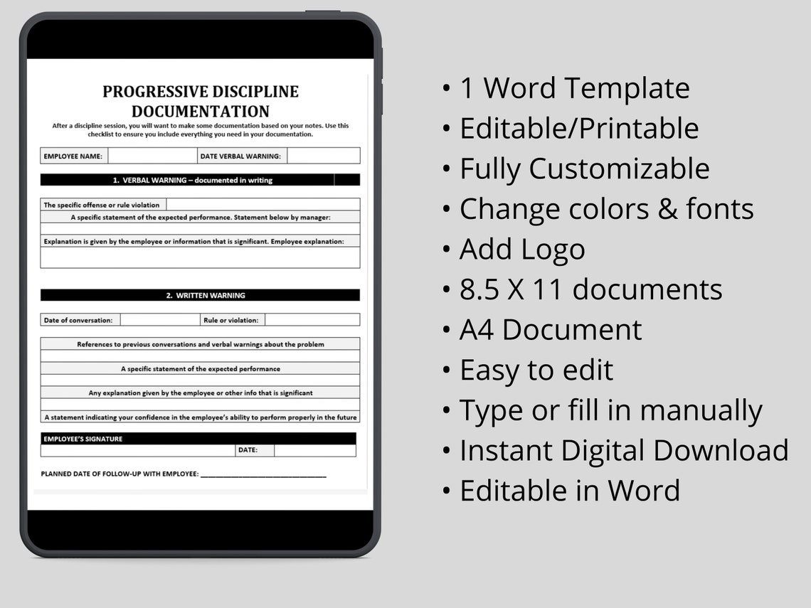 Progressive Discipline Documentation: Employee Write up MS - Etsy