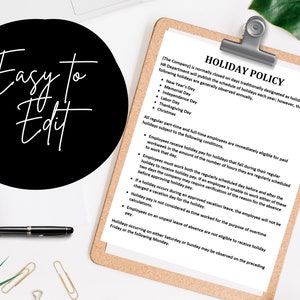 Holiday Policy Template Editable HR Form Human Resource Form Employee ...