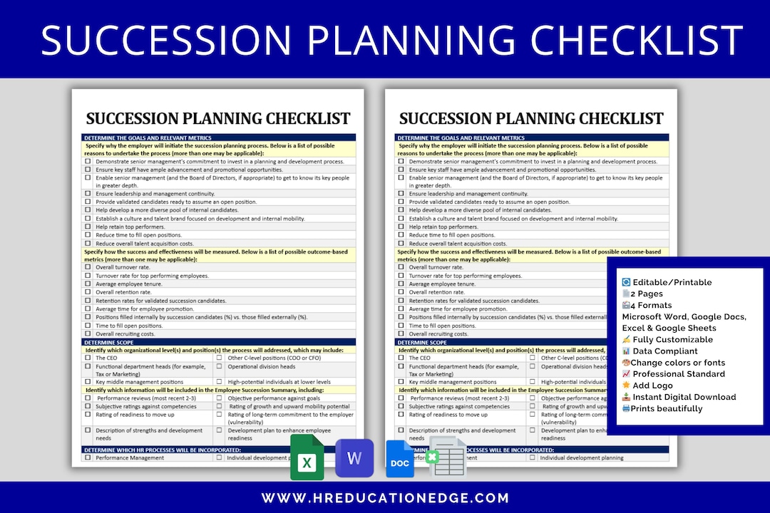 Succession Planning Checklist Template: HR Leadership Training (digital ...