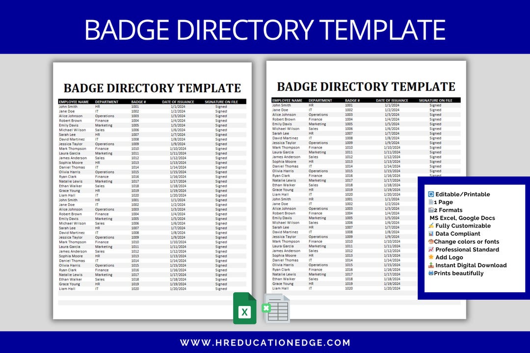Employee Badge Tracker Template: HR Access ID Log (excel, Google Sheets ...