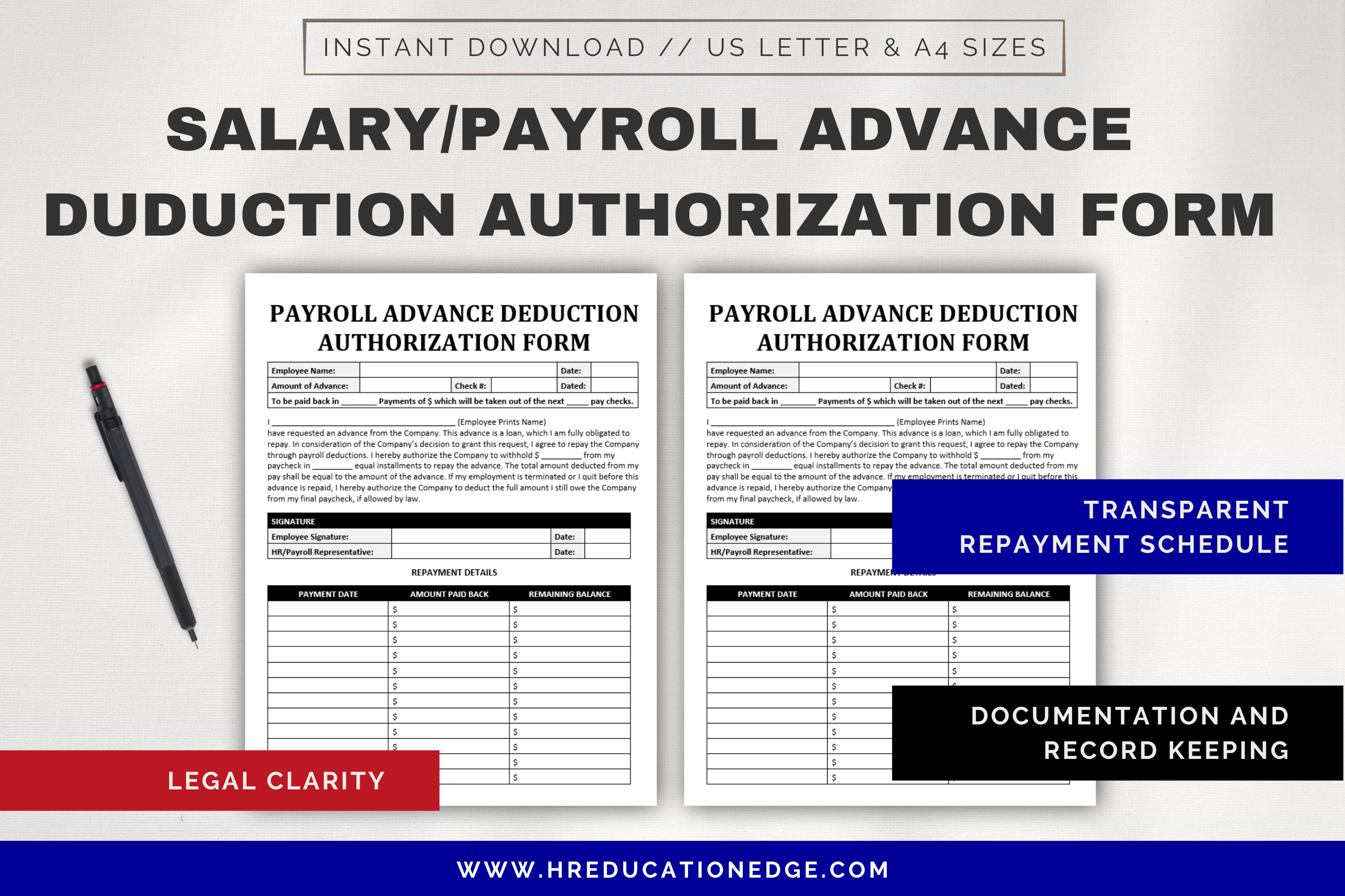 Employee Payroll Advance Authorization Form, Salary Loan Deduction ...
