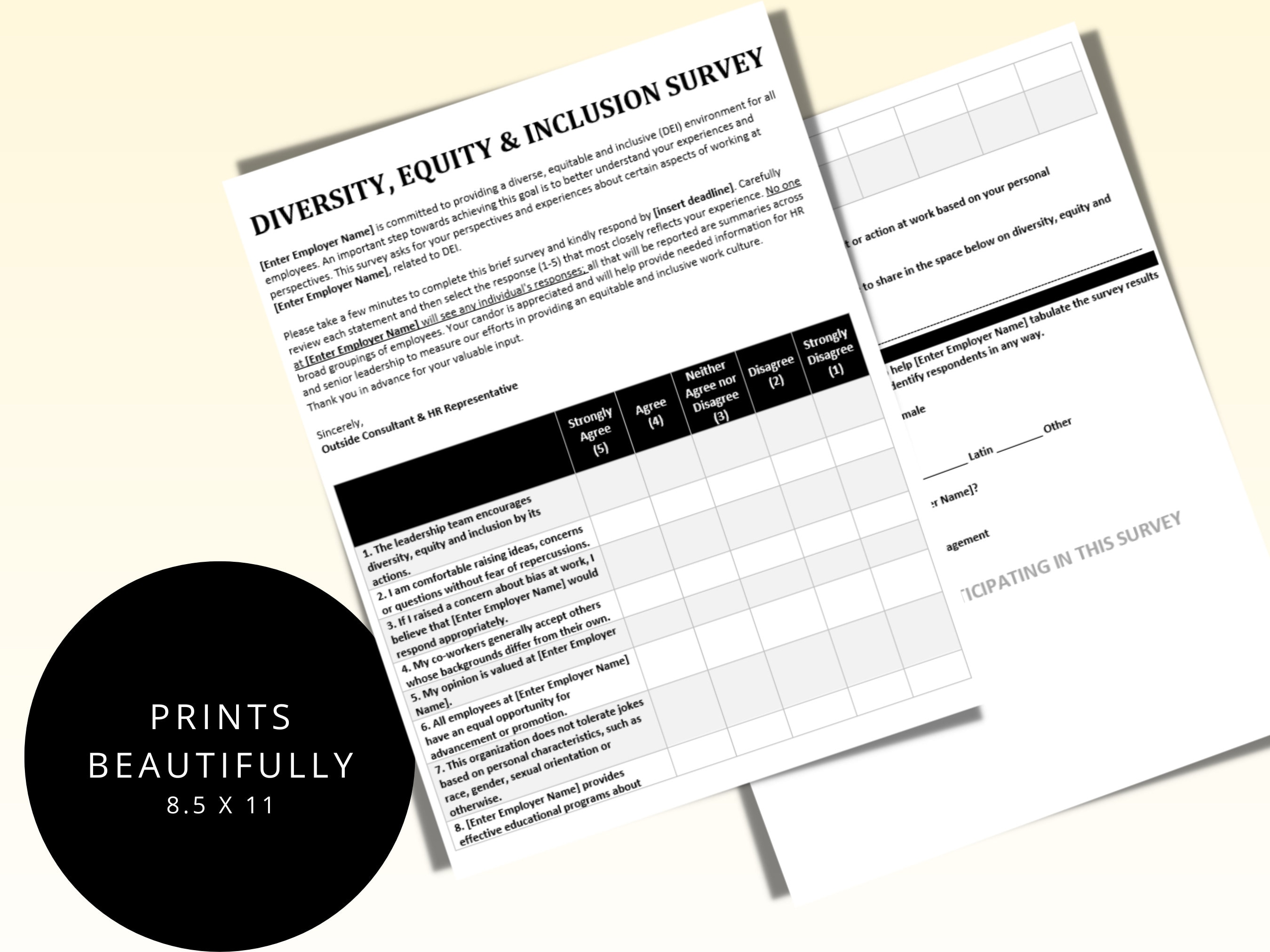 DEI Employee Survey: Diversity, Equity & Inclusion HR Template (digital ...