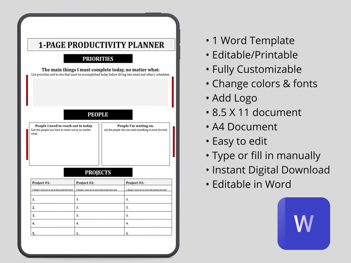 HR Planner Template Daily HR Planner Human Resource Action Plan 1 Page ...