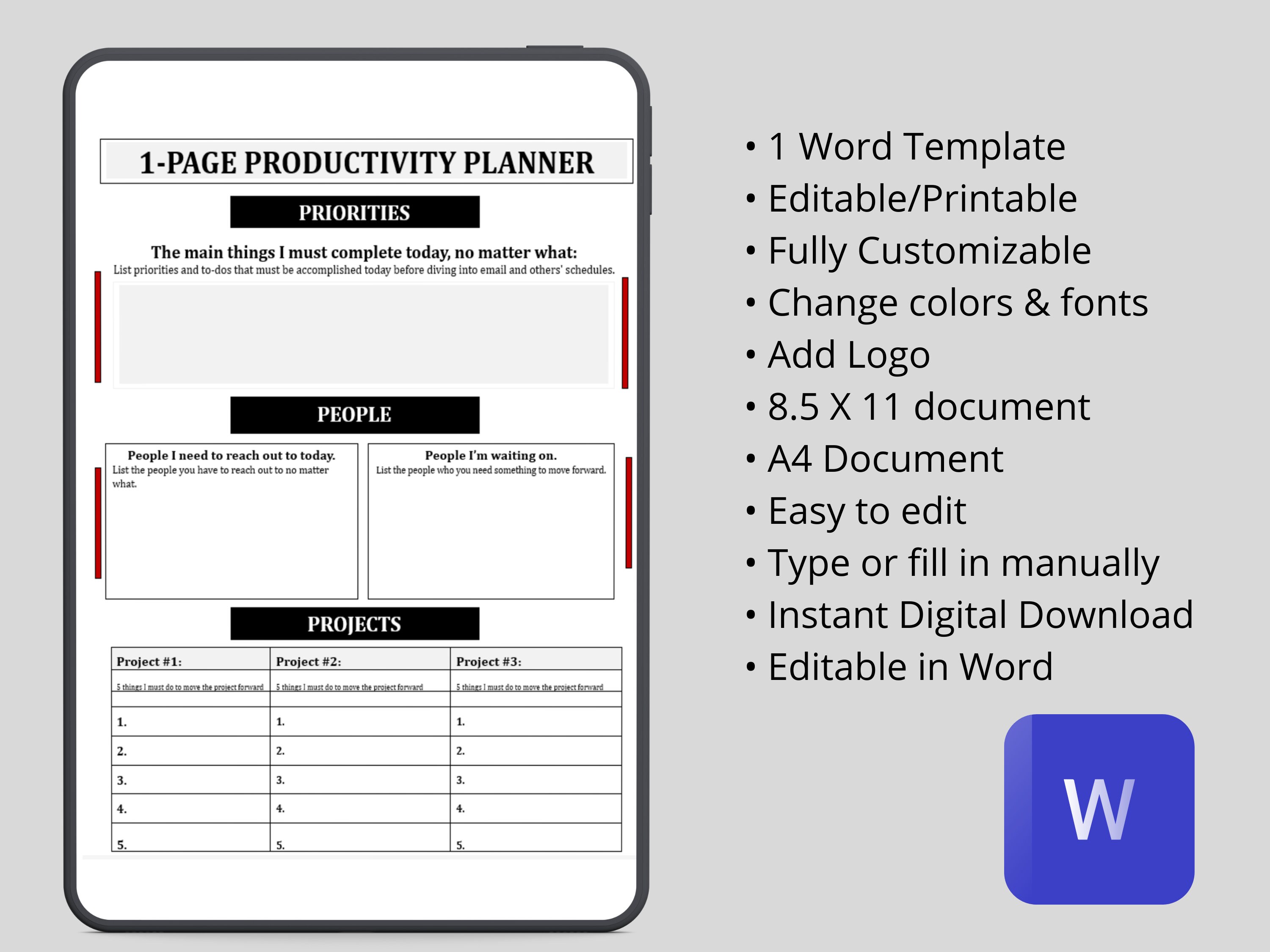 HR Planner Template Daily HR Planner Human Resource Action Plan 1 Page ...