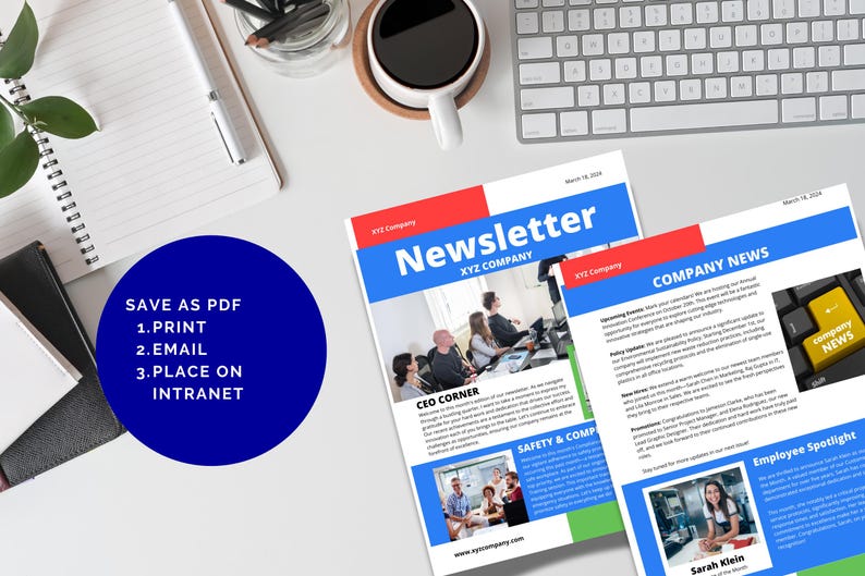 Editable Company Newsletter Template: Employee News in Canva Template ...
