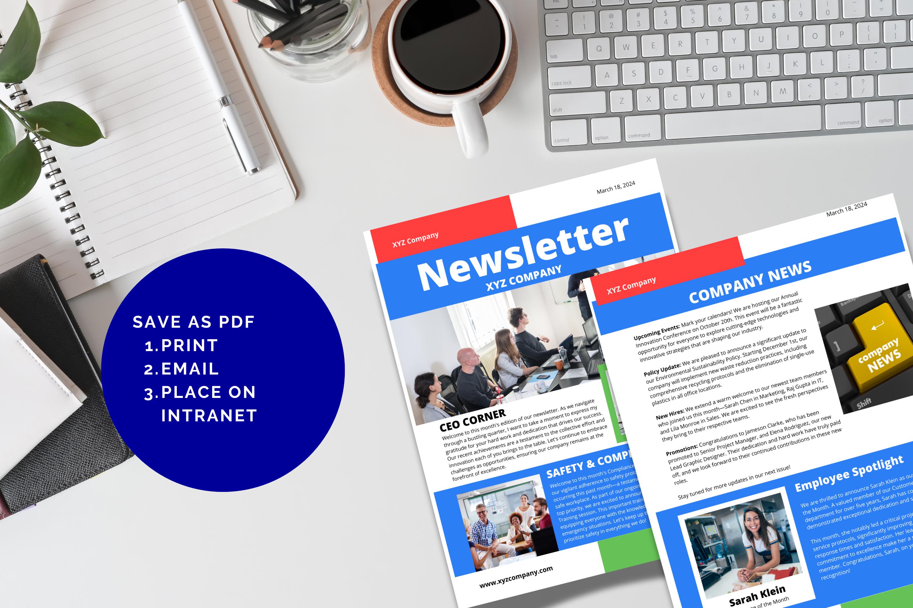 Editable Company Newsletter Template: Employee News in Canva Template ...
