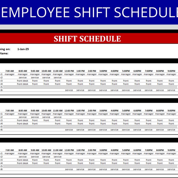 Excel Schedule Template for Employee - Etsy