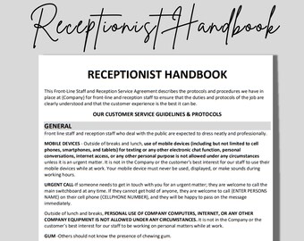 Receptionist Handbook - Etsy
